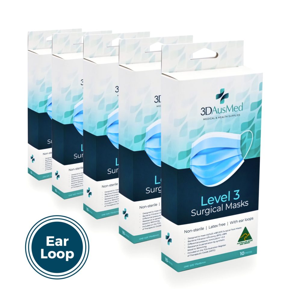 300 pack - Level 3 Surgical Mask - Ear loop (30 x 10 packs) - 3DAusMed